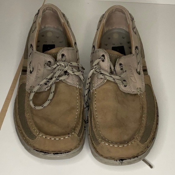 Clarks | Shoes | Clarks Mens Waterloo Boat Shoes Beige Leather Moc Toe ...